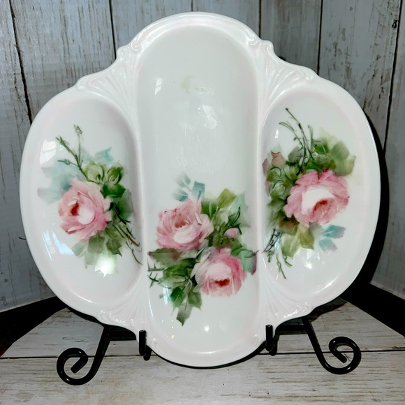 Unbranded | Dining | Vintage Rose Triplet Plate Tray Porcelain Glossy ...